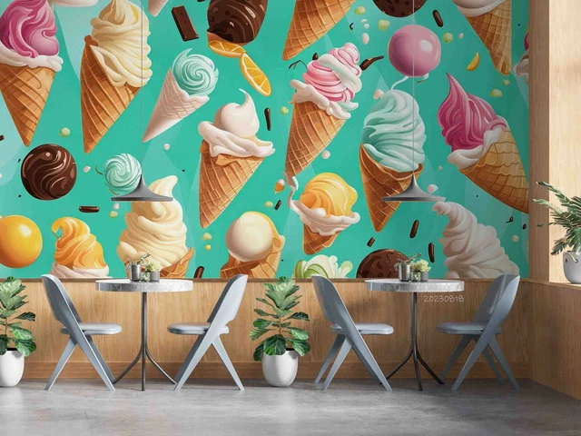 3D ICE CREAM Parlor Green Wall Murals Wallpaper Murals Wall Sticker ...