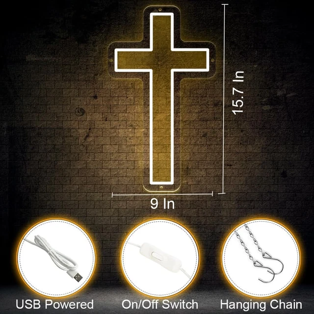 CROSS NEON SIGN, Jesus Cross Led Neon Lights Cross Wall Decor Light ...