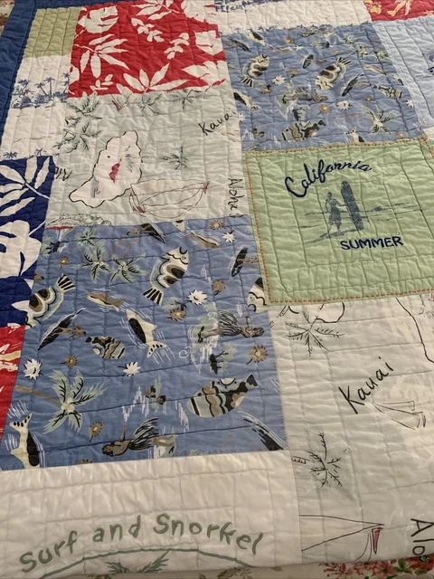 POTTERY BARN KIDS Twin Blue Surf Vibes So. California Boy's Quilt £44. ...