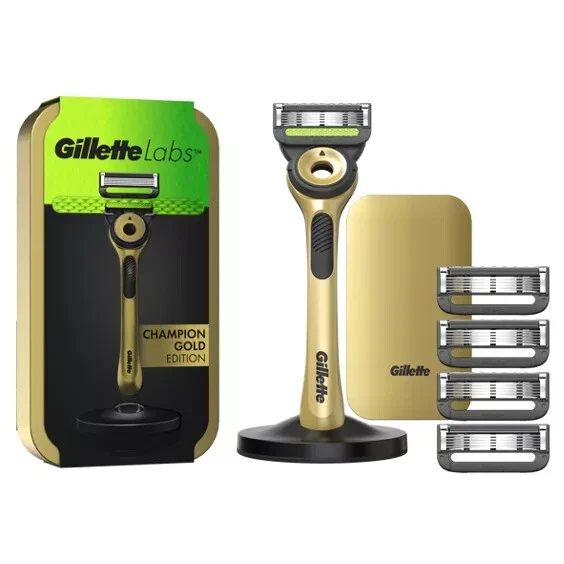 GILLETTE LABS GOLD With Exfoliating Bar Razor Travel Case Limited ...