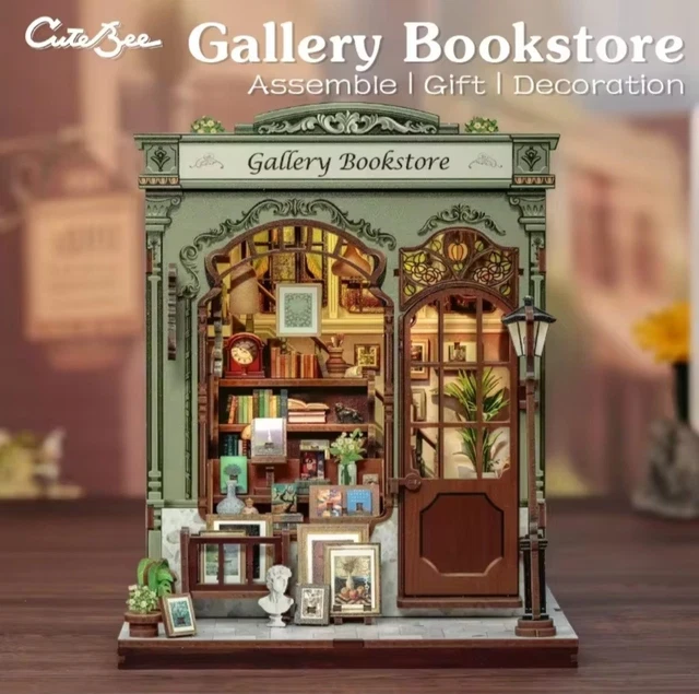 DIY BOOK NOOK Gallery Bookstore Wooden Dollhouse Kit Miniature 3D ...