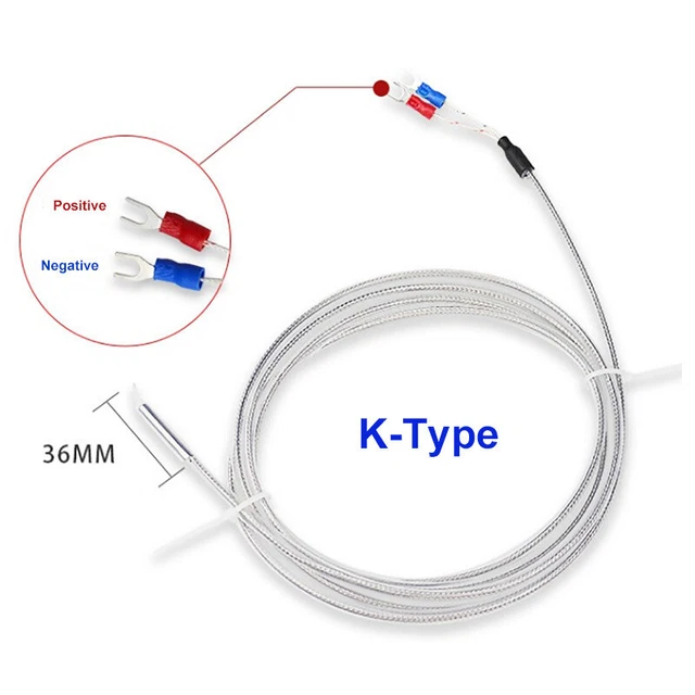 K-TYPE/PT100 THERMOCOUPLE PTFE Temperature Sensor Lead Wire Length 1m ...