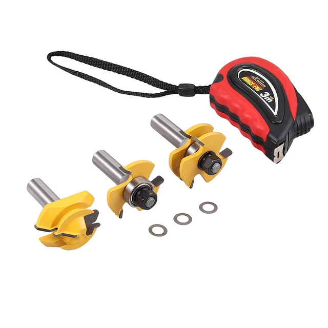 TONGUE AND GROOVE Router Bit Set 1/2" Shank 3 Teeth Adjustable T Shape ...