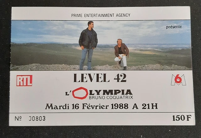 TICKET BILLET STUB used place concert LEVEL 42 1988 PARIS EUR 35,00 ...