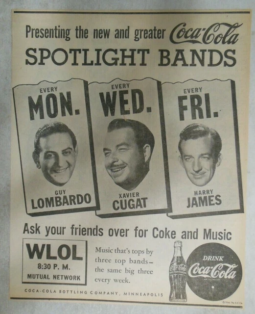 COCA-COLA AD: FANTASTIC Artwork! from 1940's 10 x 12 inches Big Band ...