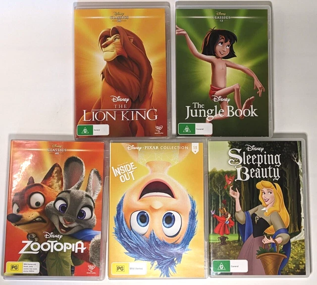 5 X DISNEY Movies! Inside Out Zootopia Lion King Sleeping Beauty Jungle ...