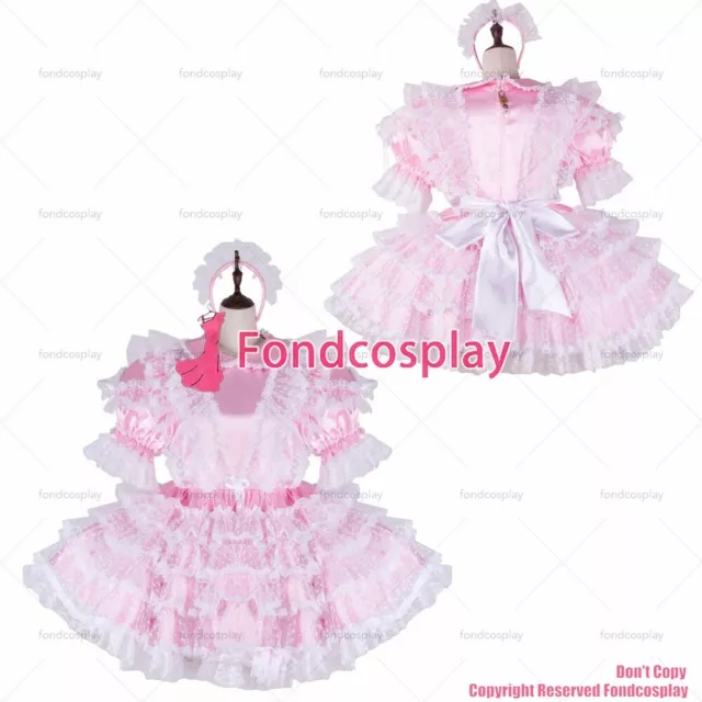 CROSS DRESSING SISSY maid Satin baby Pink Dress Lockable Uniform apron ... CROSS DRESSING SISSY maid Satin baby Pink Dress Lockable Uniform apron ...