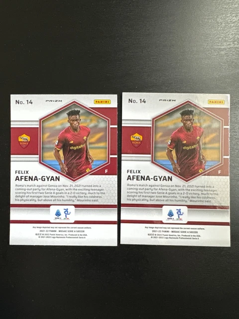 2021-22 PANINI MOSAIC Serie A FELIX AFENA-GYAN Roma #14 Lotto 2 RCs RED ...