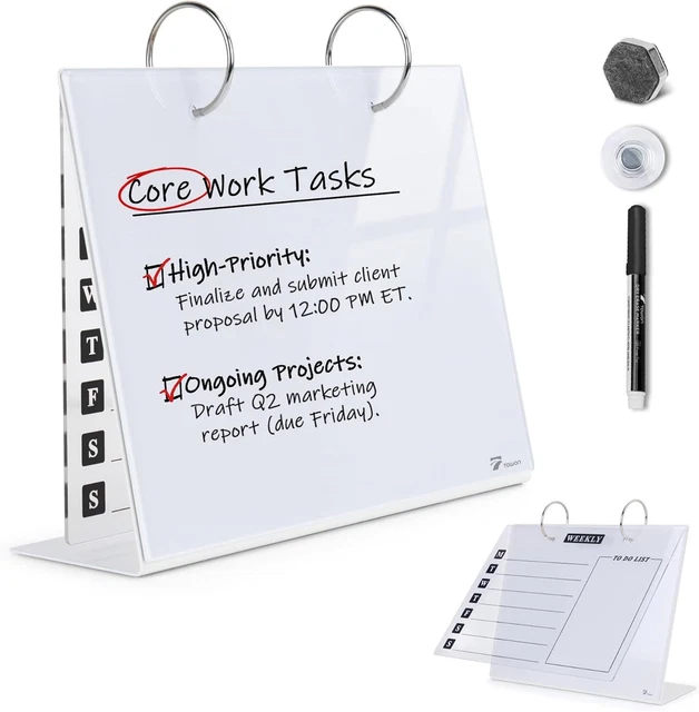 DESKTOP GLASS DRY Erase & Acrylic Aesthetic Desk Calendar Weekly to-do ...