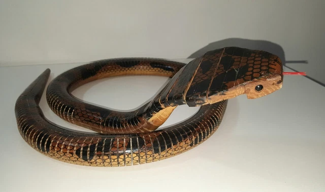 VINTAGE - ARTICULATED Wooden Cobra Snake - Realistic Wriggle Toy - 1.5 ...