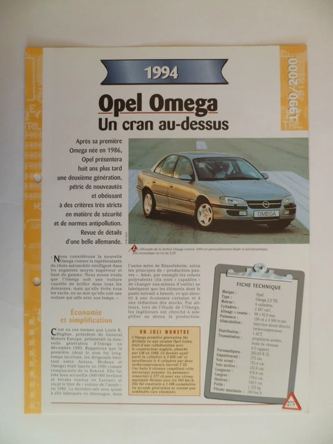 CARTE FICHE AUTO Opel Omega 1994 (275 -276 ) EUR 2,50 - PicClick FR