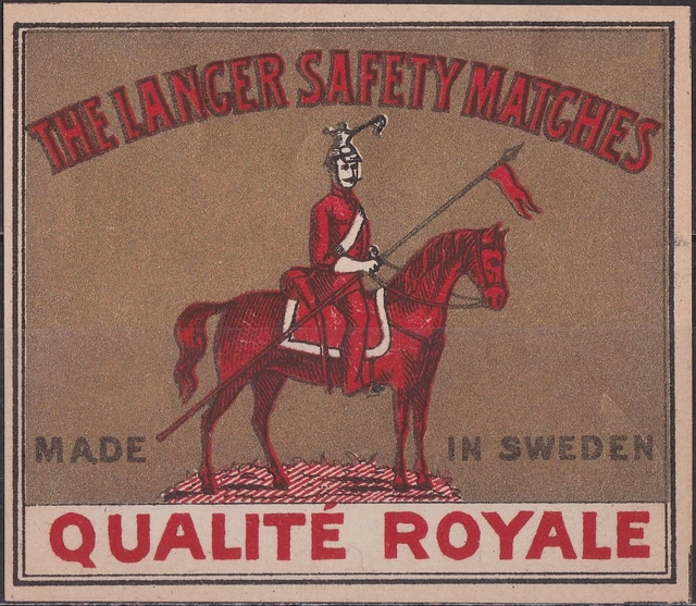 OLD MATCHBOX LABEL Sweden, The Lancer Safety Matches, PACKET SIZE 7.6 x ...