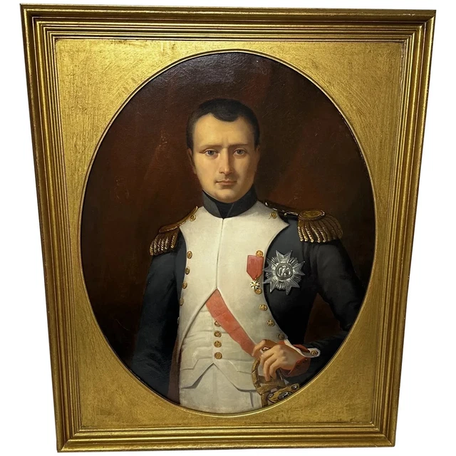 LARGE 19TH CENTURY Oil Painting Military Portrait Napoleon Bonaparte ...