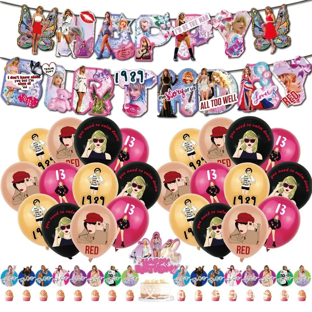 TAYLOR SWIFT BIRTHDAY Party Balloons Banner Decoration Cake Topper ...