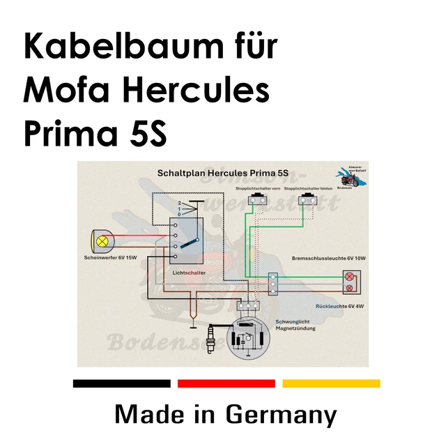 MADE IN GERMANY 🇩🇪 Kabelbaum Hercules Prima 5S 5 4S 4 | Farbiger ...