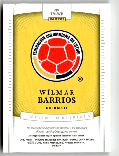 PANINI 2022 NATIONAL Treasures FIFA No. TM-WS Wilmar Barrios Rookie ...