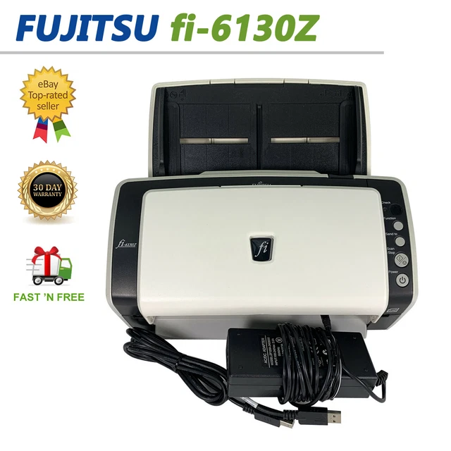 GOOD 🔥 GENUINE Fujitsu FI-6130Z Duplex Document Scanner w/Adapter & USB ...