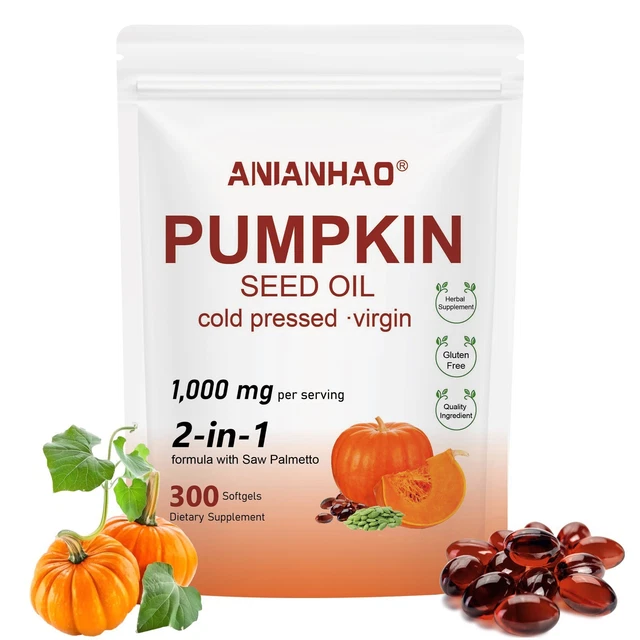 PUMPKIN SEED OIL Capsules 3000mg | 300 Count | Cold Pressed | Naturally ...