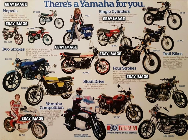 YAMAHA RD400 DT175MX Dt50M Xt500 Tz750 Xs Rs Ty V Rare 1979 Poster A4 £3.99 - PicClick UK