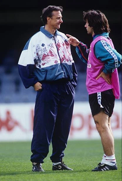 COACH JOHAN CRUIJFF, Jose Mari Bakero during a training of FC Barc ...