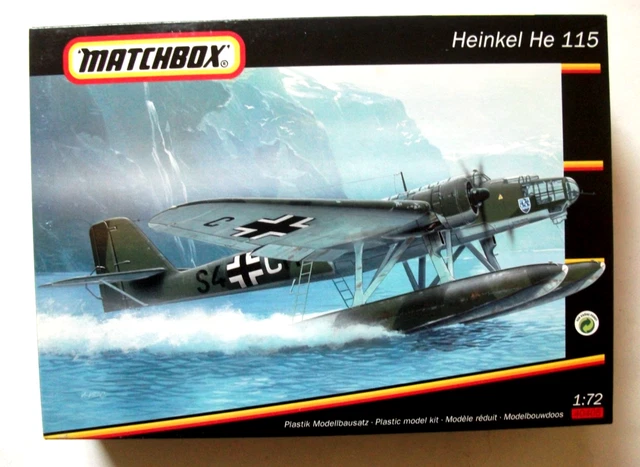 HEINKEL HE115 German float plane WW2, Matchbox 1:72 green plastic, kit ...