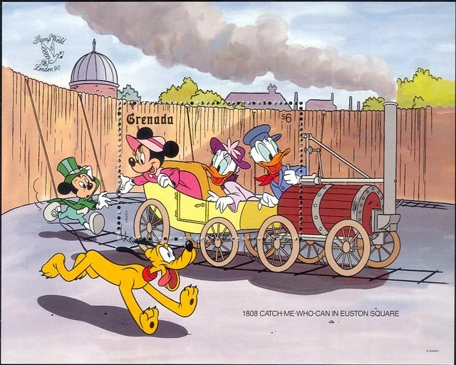 GRENADA 1990 DISNEY/MICKEY/DONALD/TRAINS/CARTOONS/ANIMATION/STAMPEX m/s ...