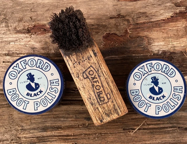 OXFORD BOOT POLISH Co Advertising Tins & Shoe Brush, Vintage 40s ...