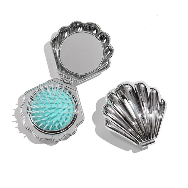 FOLDABLE TRAVEL HAIR Brush, Shells Shape, Portable With Mirror, Mini ...