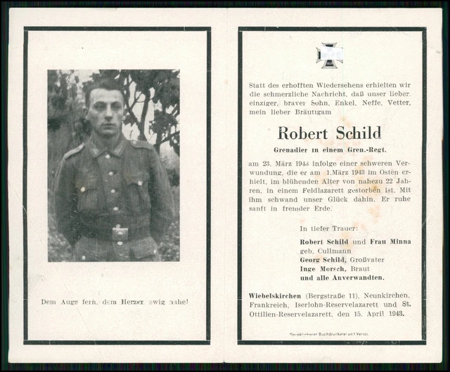 STERBEBILD U.3 FOTO Robert Schild Gren. Regt aus Wiebelskirchen ...