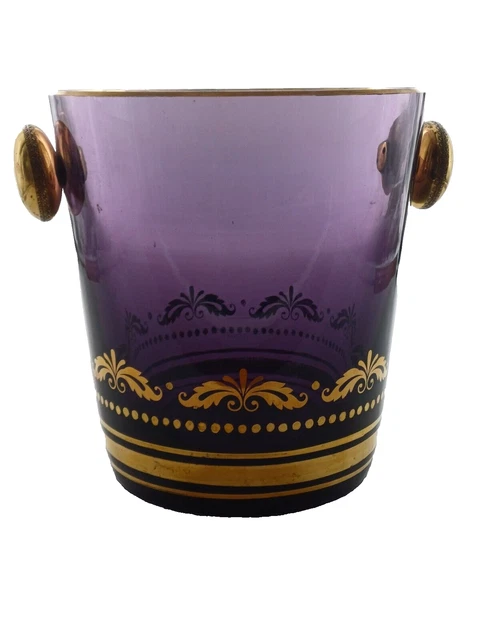 SUPERBE SEAU A CHAMPAGNE EN VERRE MAUVE ET DORÉ 21cm VINTAGE 1960 ...