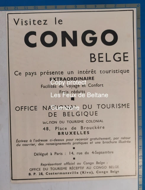 VISITEZ LE CONGO BELGE office tourisme Belgique publicité 1939 advert ...
