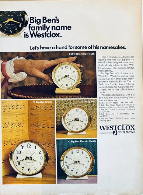 1960S WESTCLOX BIG Ben Alarm Clocks Vintage Magazine Ad Oversized 14x11 ...