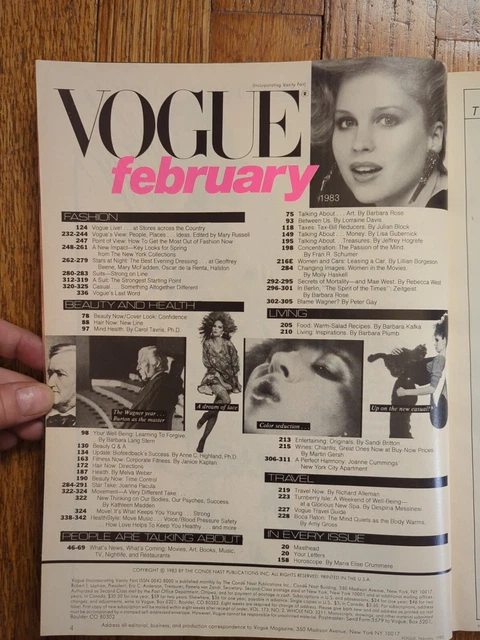 VOGUE MAGAZINE FEBRUARY 1983 - Alexa Singer Cover by Richard Avedon £14 ...