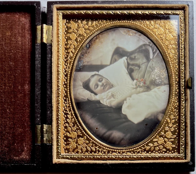 2 DAGUERREOTYPES OF the same Girl, Post Mortem is a 1/6 plate, and 1/9 ...