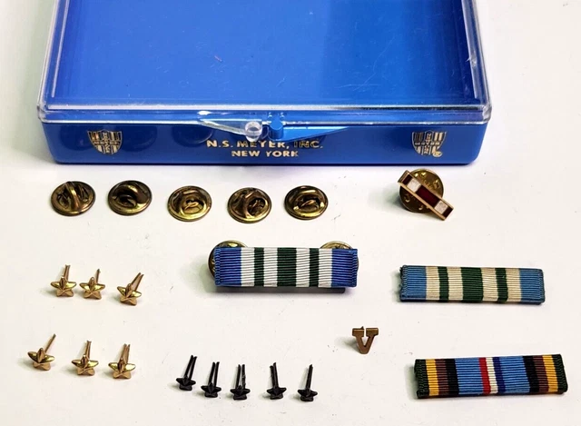 COLLECTION OF US Navy USMC Military Pins Ribbons Stars In Box NS Meyer ...
