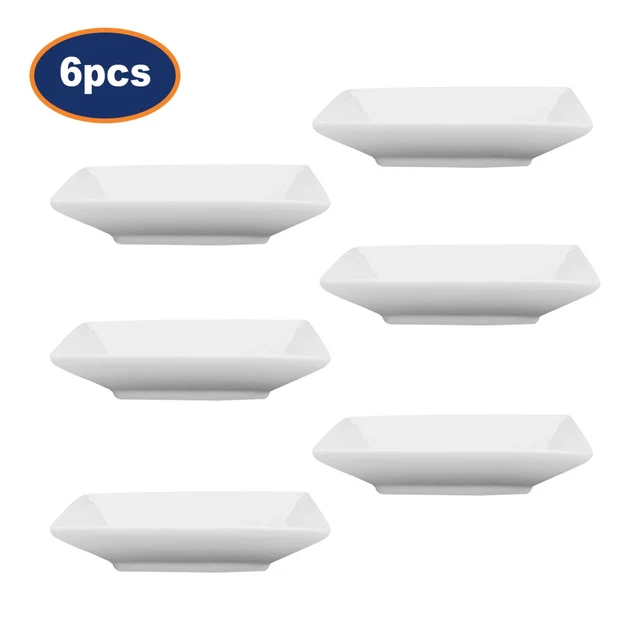 DIPPING DISH BOWL Porcelain 6Pcs Square White Soy Sauce Chutney Dips ...