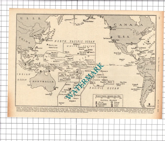 MAP OF NAVAL Bases Pacific Ocean WW2 World War Two - 1941 Cutting ...