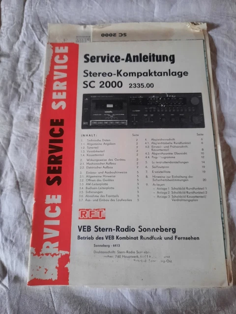 DDR SERVICEANLEITUNG STEREO Kompaktanlage SC 2000 Stern-Radio Sonneberg ...