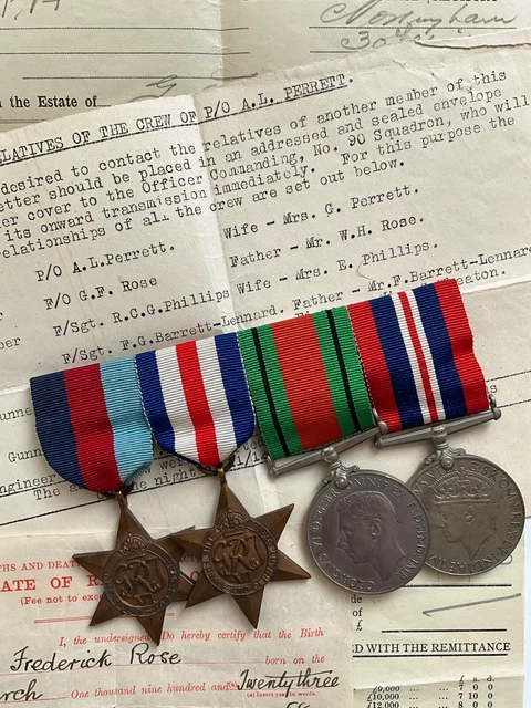 ORIGINAL WW2 RAF 90sqn lancaster bomber casualty medal group etc G F ...