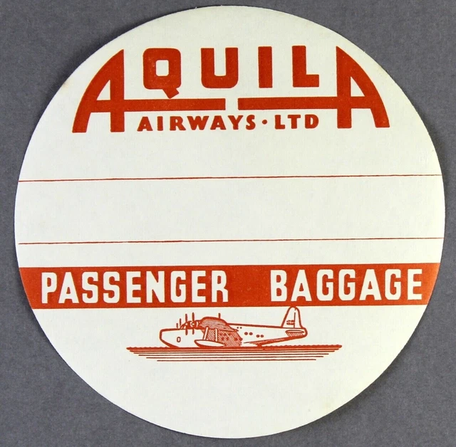 AQUILA AIRWAYS PASSENGER Baggage Vintage Airline Luggage Bag Label ...