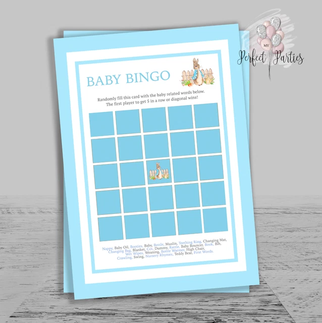 BABY SHOWER GAME Bingo 20 Sheet/Player, Peter Rabbit, Blue, Baby Boy ...