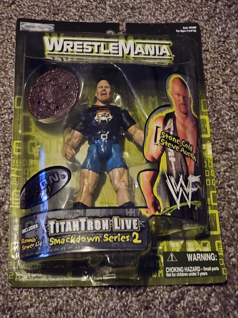 WWF STONE COLD STEVE AUSTIN WRESTLEMANIA 2000 TITAN TRON LIVE jakks moc ...