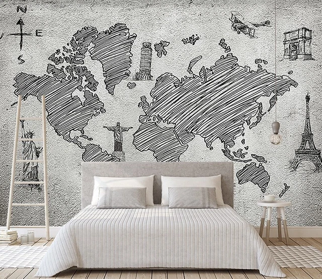 3D WORLD MAP Lines N1353 Wallpaper Wall Mural Removable Self-adhesive ...