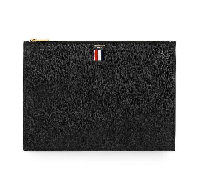 THOM BROWNE PEBBLE Grain Three Stripe Medium Clutch Bag 00198 144596045 ...