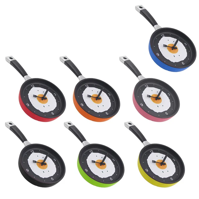 KITCHEN THEME WALL Clock,Frying Pan Shaped with Fried Egg Silent Wall ...