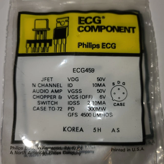 ECG459 JFET N-CHANNEL audio amplifier chopper & switch transistor $2.99 ...
