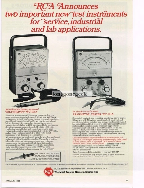 1968 RCA VOLTOMYST WV-500A Voltmeter WT-501A Transistor Tester Vintage ...