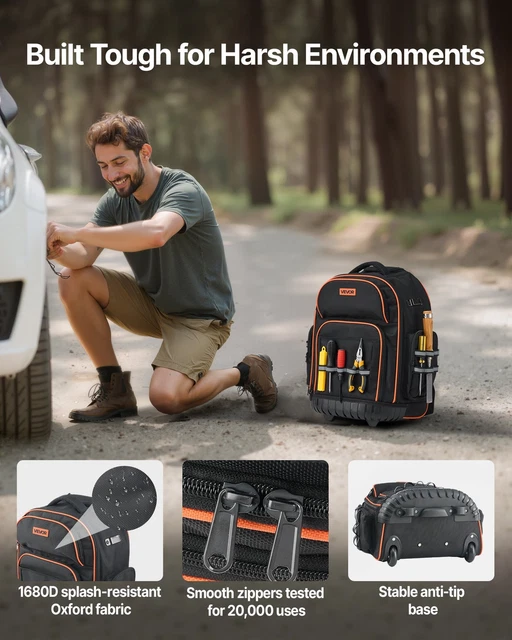 VEVOR ROLLING TOOL Backpack, 110 lbs Load Capacity, 45 Pockets Heavy ...