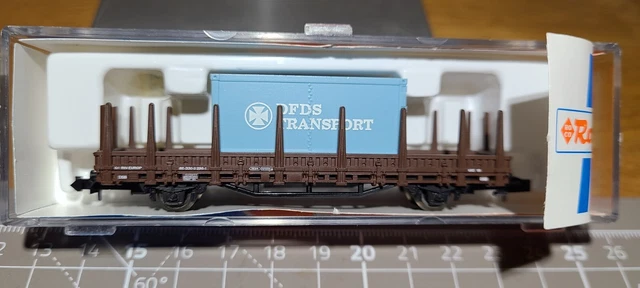 SPUR N, ROCO 25322, DSB Rungenwagen mit Ladung, guter Zustand in OVP ...