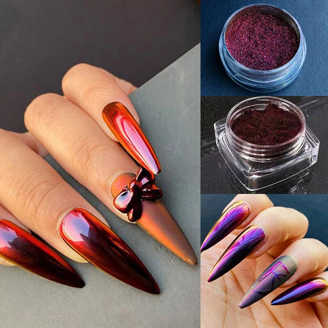 GEL MIROIR POUDRE Ongles Pigment Rouge Violet Art Sirène Paillettes ...